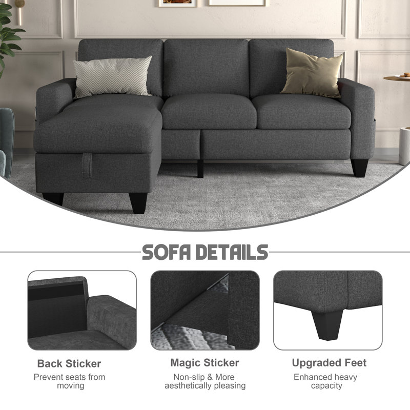 Ebern Designs Sarahkate 3 Piece Upholstered Sectional Reviews Wayfair